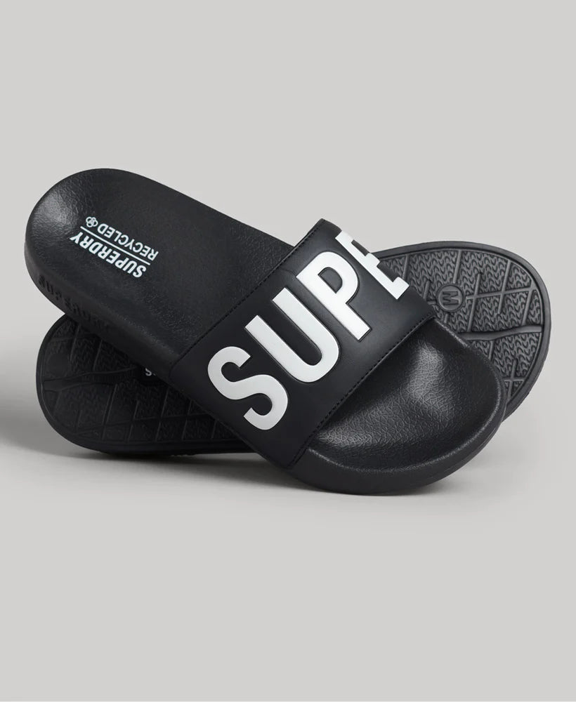 Superdry Code Core Pool Slides | Black/Optic – LIFE FOR MEN
